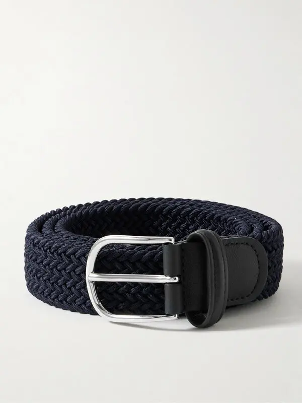 Anderson's 3.5cm Leather-trimmed Woven Elastic Belt