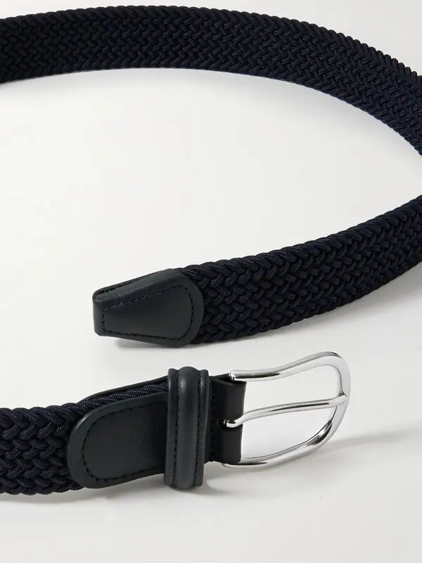 Anderson's 3.5cm Leather-trimmed Woven Elastic Belt