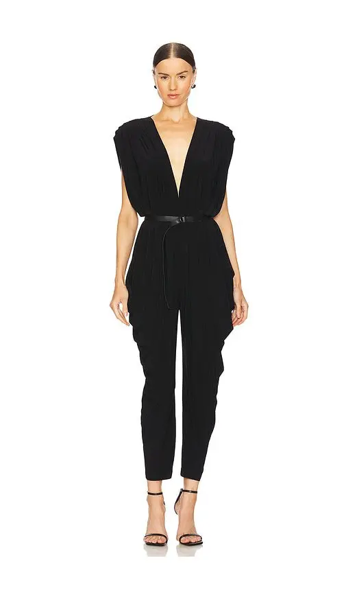 Norma Kamali Square Sleeve Waterfall Jumpsuit - Black