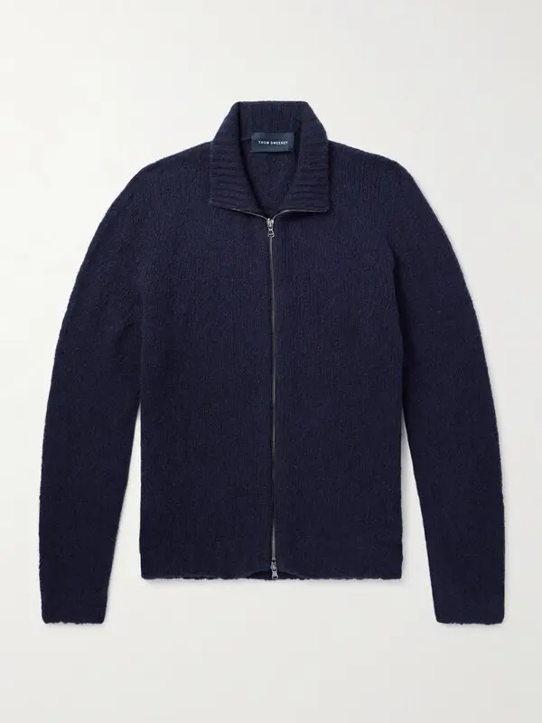 Thom Sweeney Merino Wool-blend Zip-up Cardigan - Blue