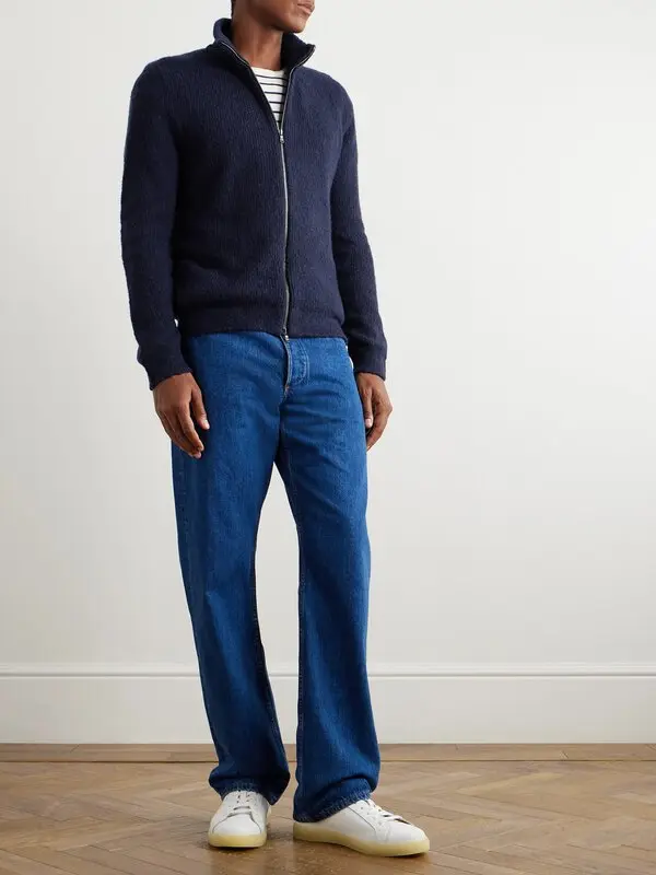 Thom Sweeney Merino Wool-blend Zip-up Cardigan - Blue