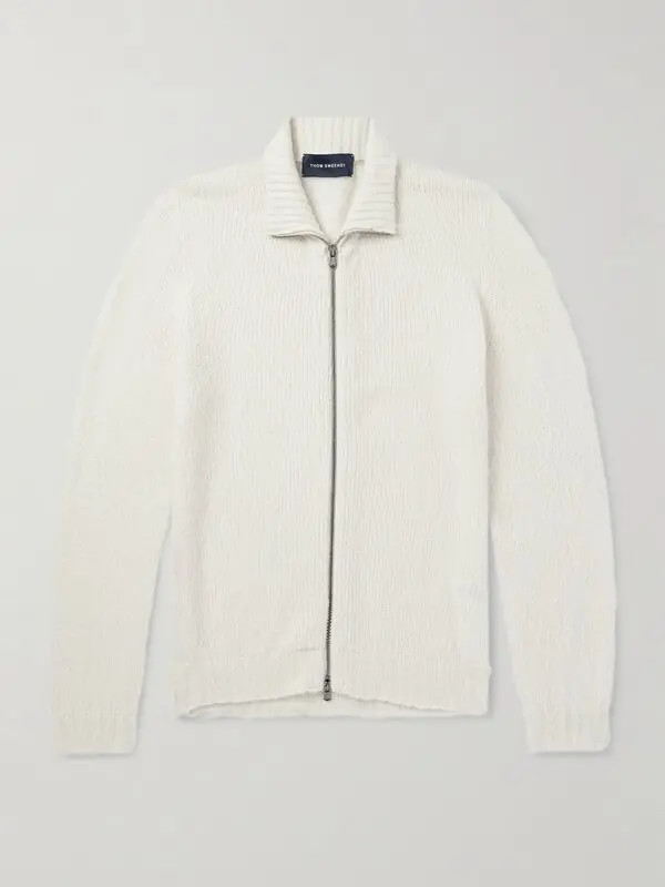 Thom Sweeney Merino Wool-blend Zip-up Cardigan - Neutrals