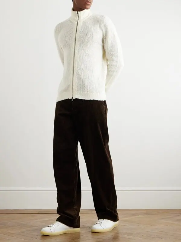 Thom Sweeney Merino Wool-blend Zip-up Cardigan - Neutrals