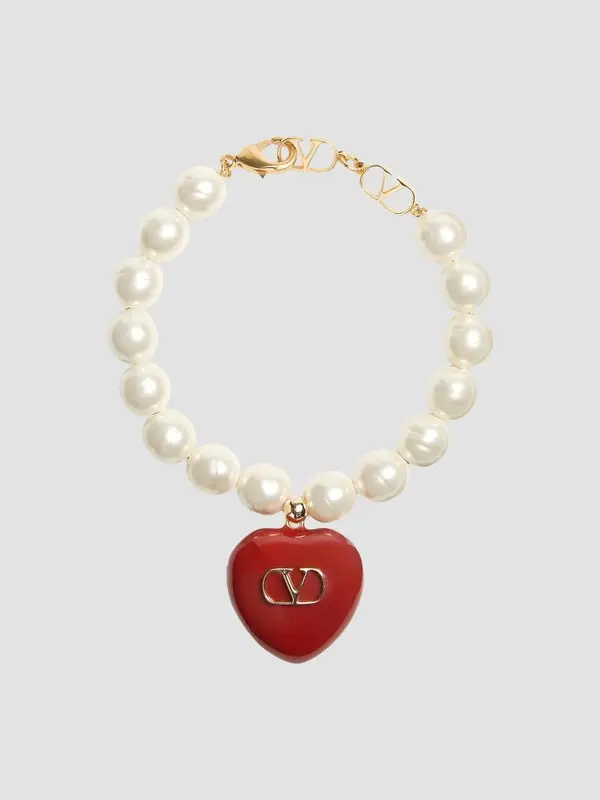 Valentino Garavani Coeur Royal Bracelet In Metal, Enamel And Beads - Red