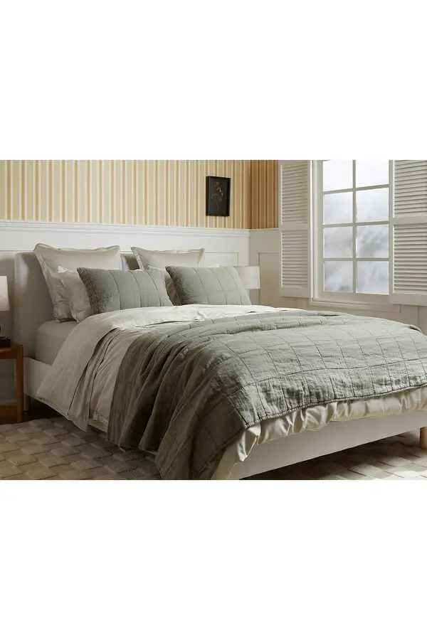 PARACHUTE Linen Box Quilted Sham Set - Moss