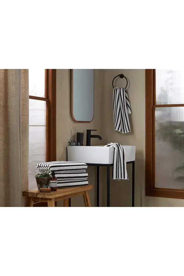 PARACHUTE Organic Resort Stripe Bath Towel In Black,white - Plaster With Soft Black