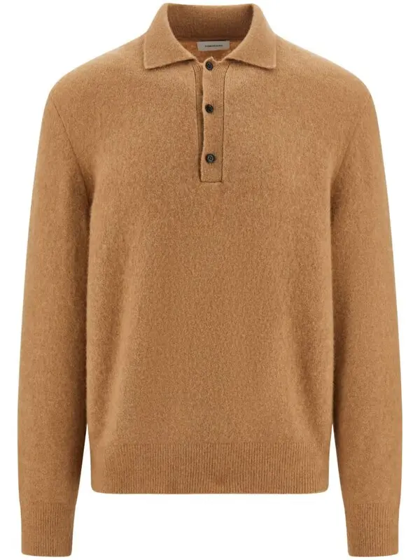 FERRAGAMO Knitted Polo Shirt - Brown