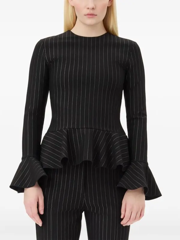 GANNI Pinstriped Peplum Blouse