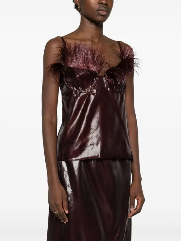 FERRAGAMO Feather-embellished Organza Top