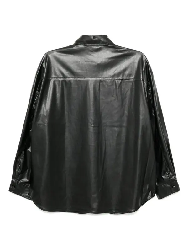 TOUT A COUP Faux Leather Long Sleeve Shirt - Black
