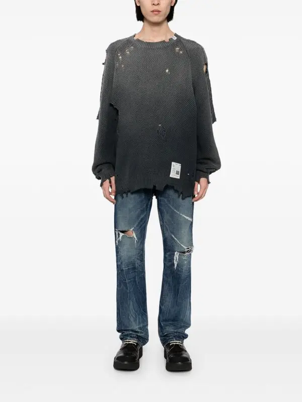 Mihara Yasuhiro Distressed Cable Knit Sweater In Black - 38% Off