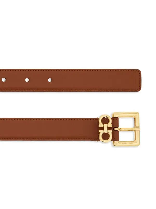 FERRAGAMO Gancini Plaque Leather Belt - Brown
