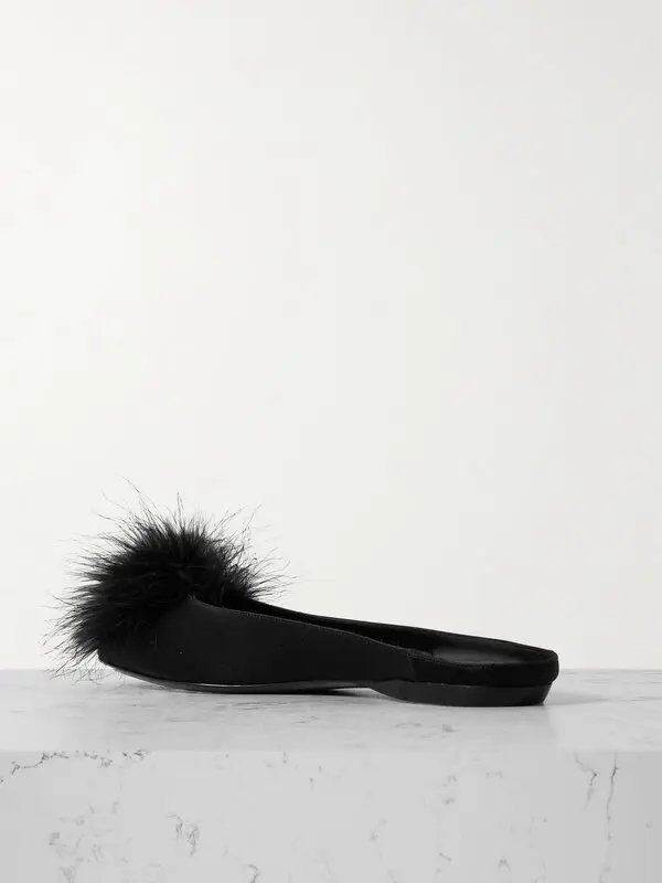 Saint Laurent Lido Feather-trimmed Slippers