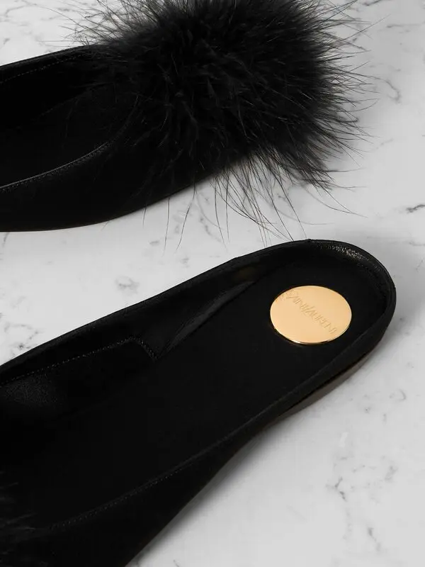Saint Laurent Lido Feather-trimmed Slippers