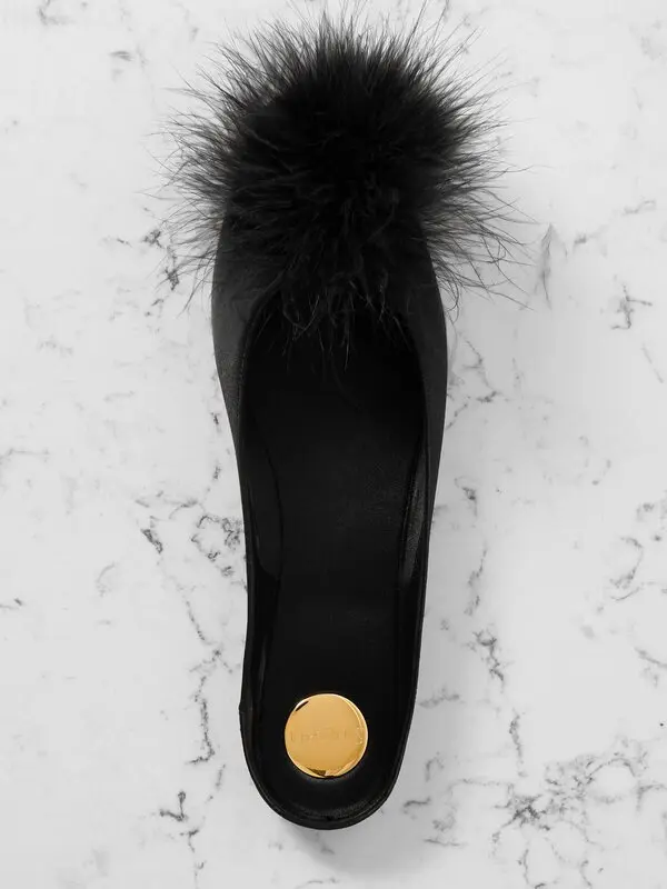 Saint Laurent Lido Feather-trimmed Slippers