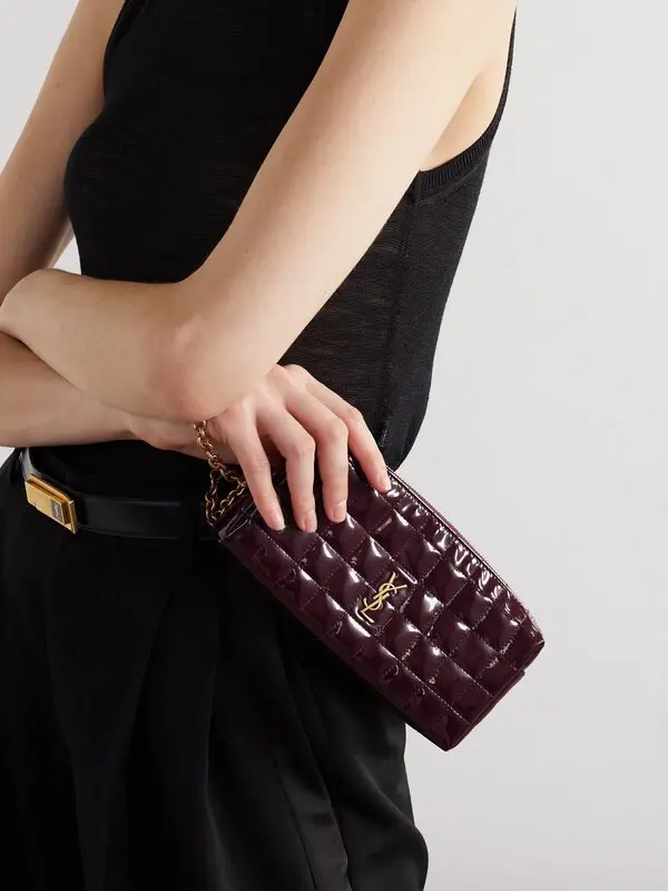 Saint Laurent Cassandre Mini Matelassé Vinyl Clutch - Burgundy