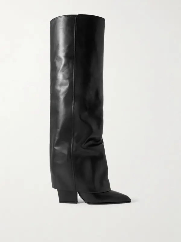 Paris Texas Jane Folded Leather Knee Boots - Black