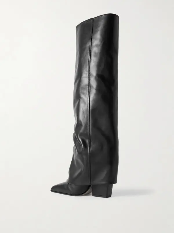 Paris Texas Jane Folded Leather Knee Boots - Black