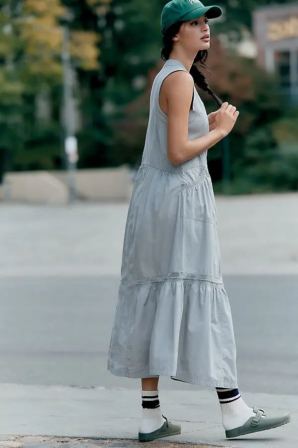 slim fit dress slacks Omnes Milos High-Neck Satin Maxi Dress