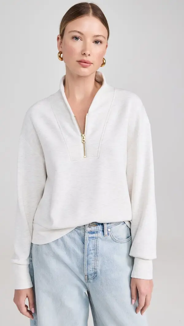Varley Davidson Quarter Zip Sweatshirt - Ivory Marl