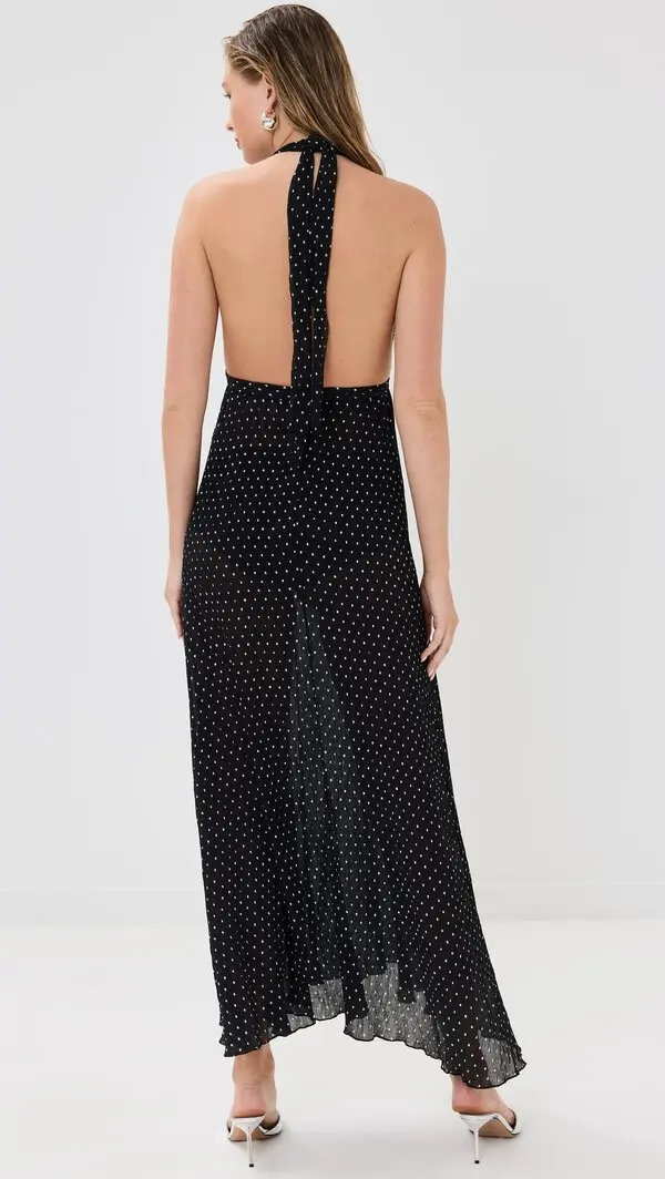 Lioness District Maxi Dress Polka Dot Halterneck - Onyx Polka
