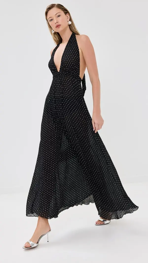 Lioness District Maxi Dress Polka Dot Halterneck In Onyx Polka - 30% Off |  Editorialist