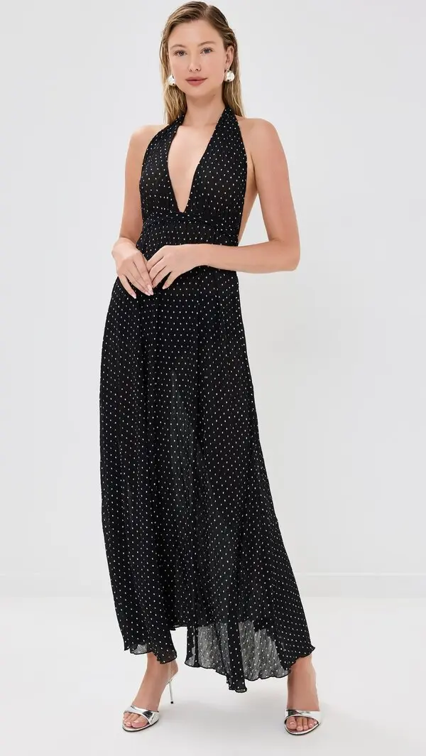 Lioness District Maxi Dress Polka Dot Halterneck - Onyx Polka