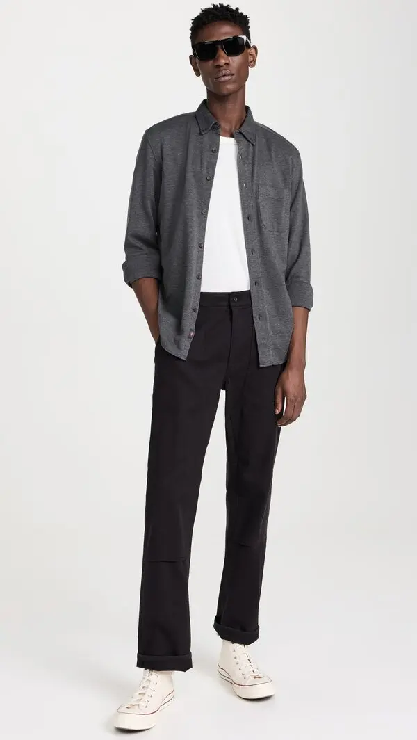 Faherty Brand Coastline Knit Shirt - Charcoal Heather Twill