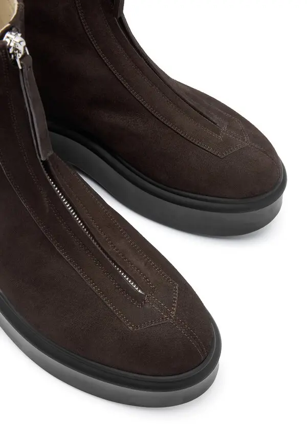 THE ROW Zipped Suede Ankle Boots - Dark Brown