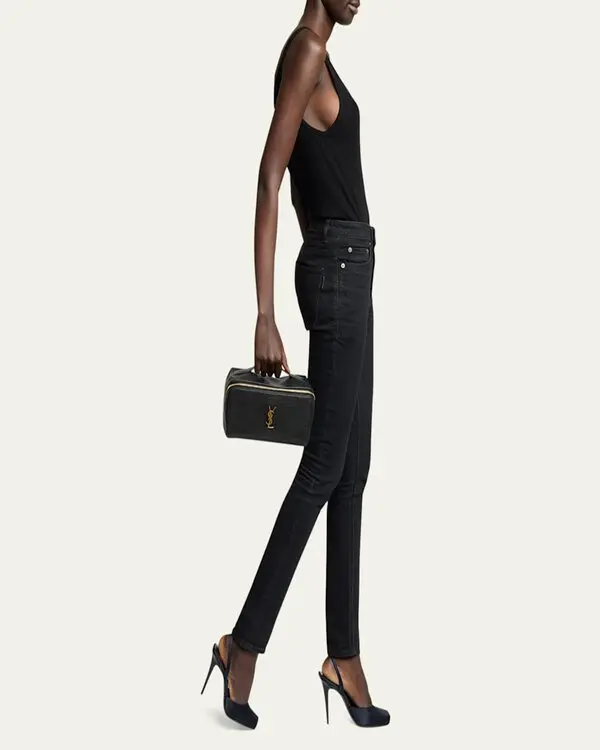 Saint Laurent Vanity Case In Grained Leather - Noir