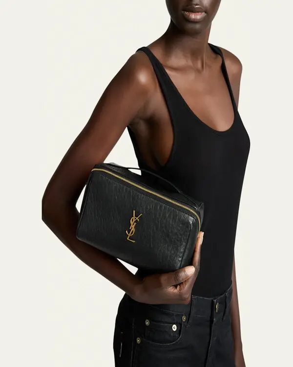 Saint Laurent Vanity Case In Grained Leather - Noir