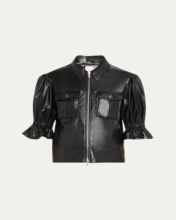 Cinq À Sept Holly Cropped Vegan Leather Jacket - Black