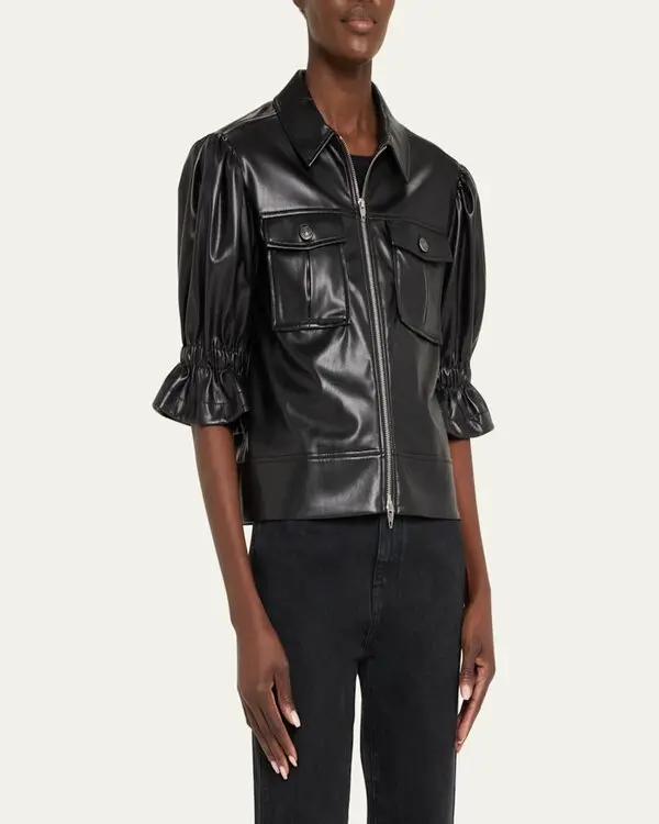 Cinq À Sept Holly Cropped Vegan Leather Jacket - Black