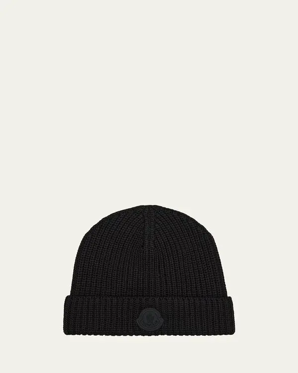 Moncler Ribbed Beanie With Logo - Black