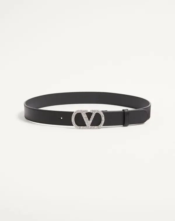 Valentino Garavani Vlogo Signature Belt With Crystals - Black