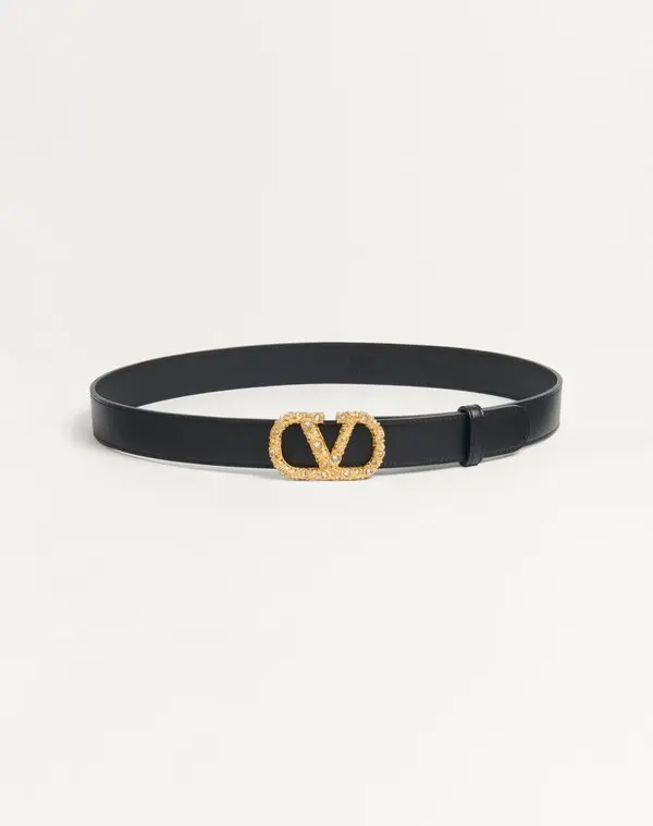 Valentino Garavani Vlogo Signature Belt With Crystals - Black/crystal
