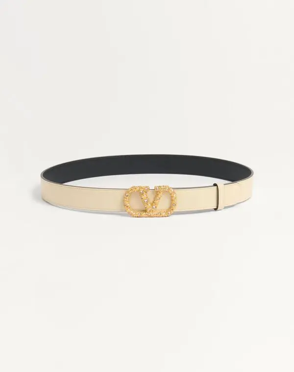 Valentino Garavani Vlogo Signature Belt With Crystals - Butter/crystal