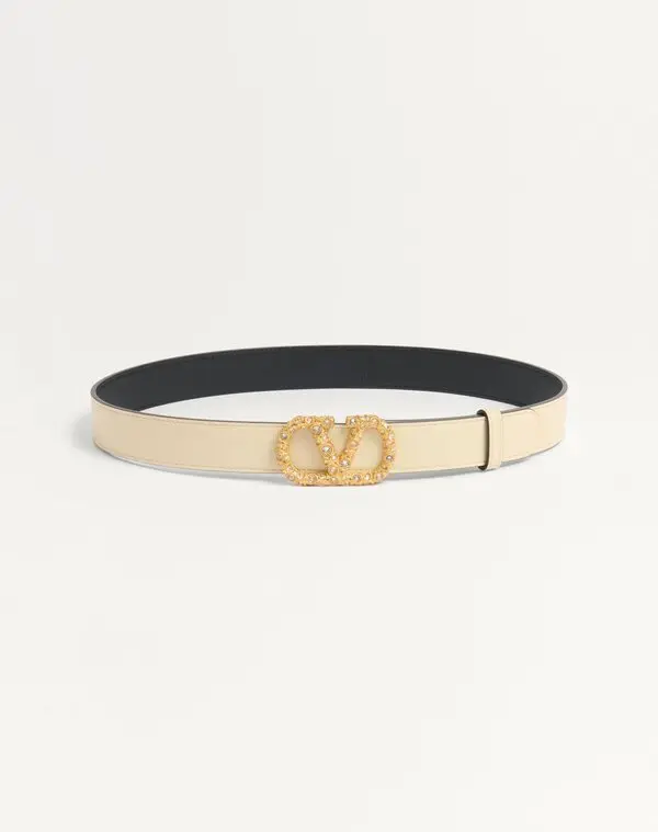 Valentino Garavani Vlogo Signature Belt With Crystals - Butter/crystal