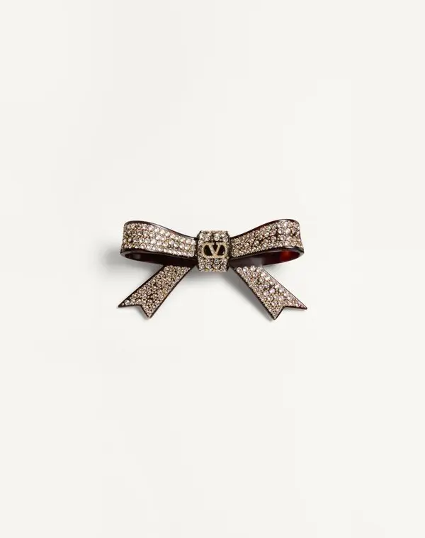 Valentino Garavani Vlogo Signature Hair Clip - Tartaruga/gold/crystal