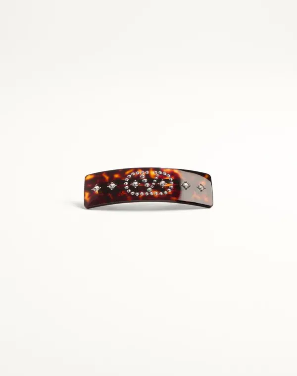 Valentino Garavani Vlogo Signature Hair Clip - Tartaruga/gold/crystal