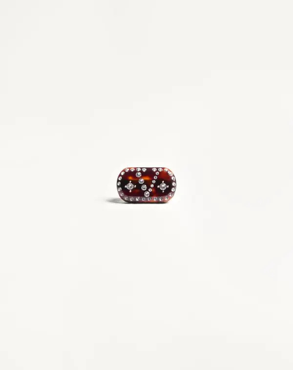 Valentino Garavani Vlogo Signature Hair Clip - Tartaruga/gold/crystal