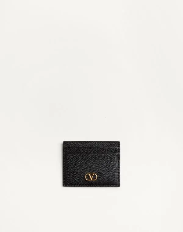 Valentino Garavani Vlogo Signature Grainy Calfskin Card Holder - Black