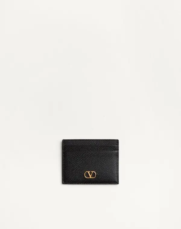 Valentino Garavani Vlogo Signature Grainy Calfskin Card Holder - Black