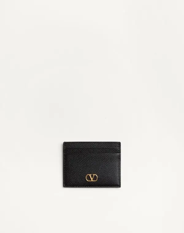 Valentino Garavani Vlogo Signature Grainy Calfskin Card Holder - Black