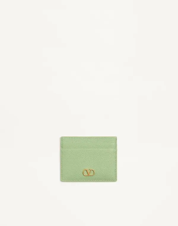 Valentino Garavani Vlogo Signature Grainy Calfskin Card Holder - Mint