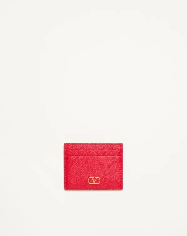 Valentino Garavani Vlogo Signature Grainy Calfskin Card Holder - Rouge Pur