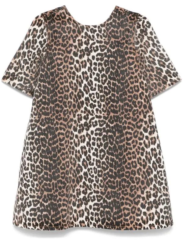 GANNI Leopard-print Denim Mini Dress