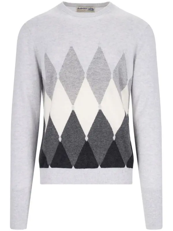 BALLANTYNE Argyle-intarsia Jumper - Grey