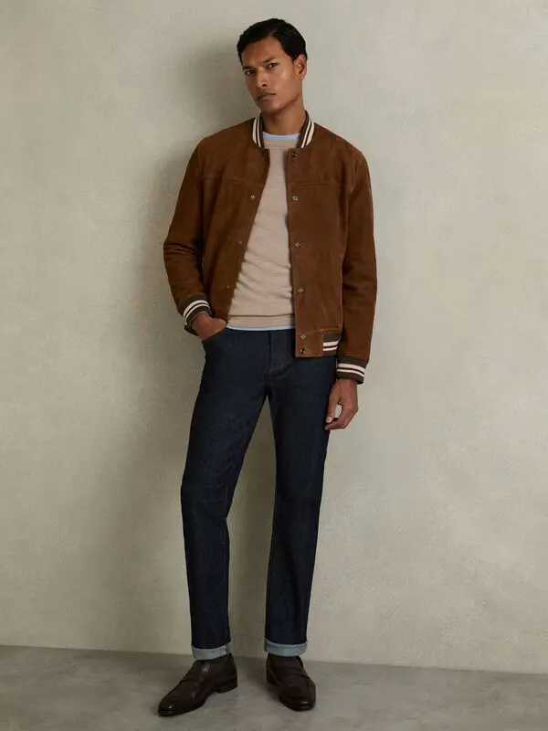 REISS Banridge Suede Bomber Jacket - Terracotta