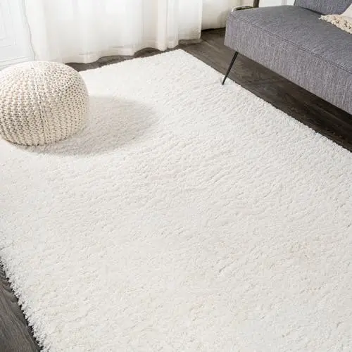 JONATHAN Y Groovy Solid Shag Area Rug - Ivory